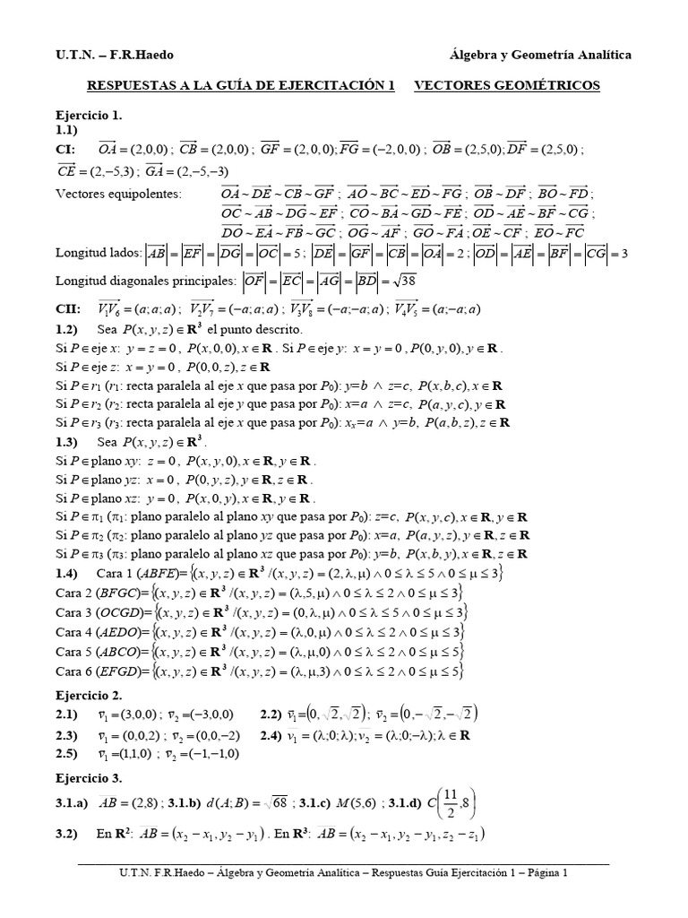 AyGA Guía 1Resp 2024 Vectores Geométricos | PDF | Geometría del plano ...