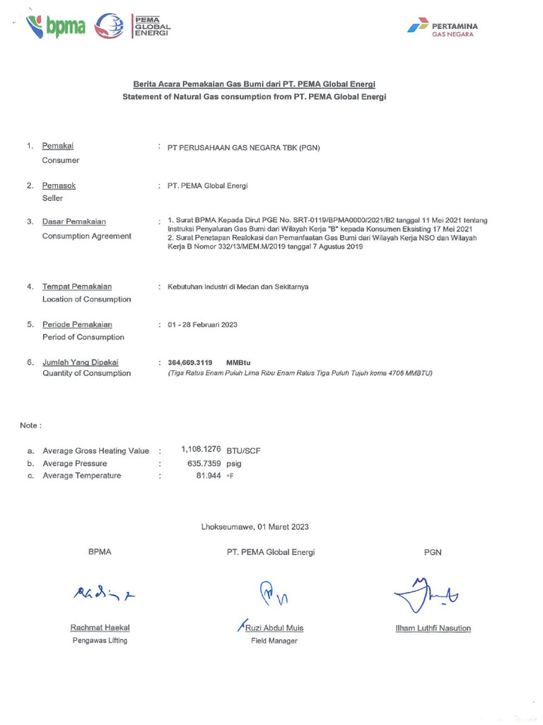 BA Billing Gas PGN_Industri Medan - Februari 2023 | PDF