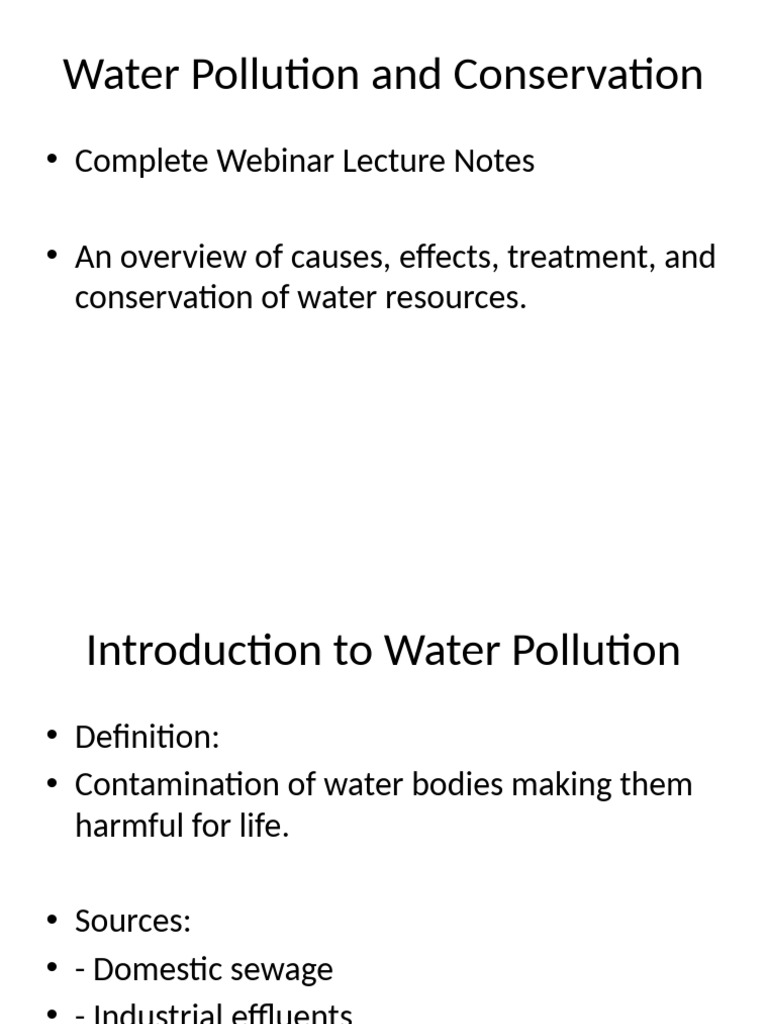 Water Pollution and Conservation Lecture | PDF