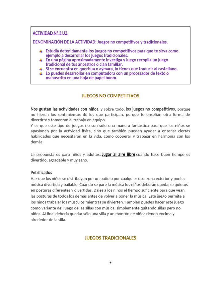 Act 3 U2 PPD -Juegos No Competitivos y Tradicionales (1) | PDF