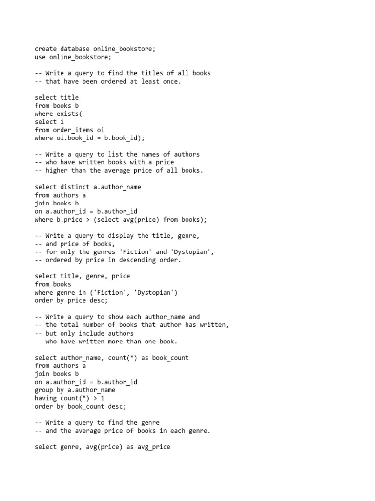 SQL Bookstore Project | PDF
