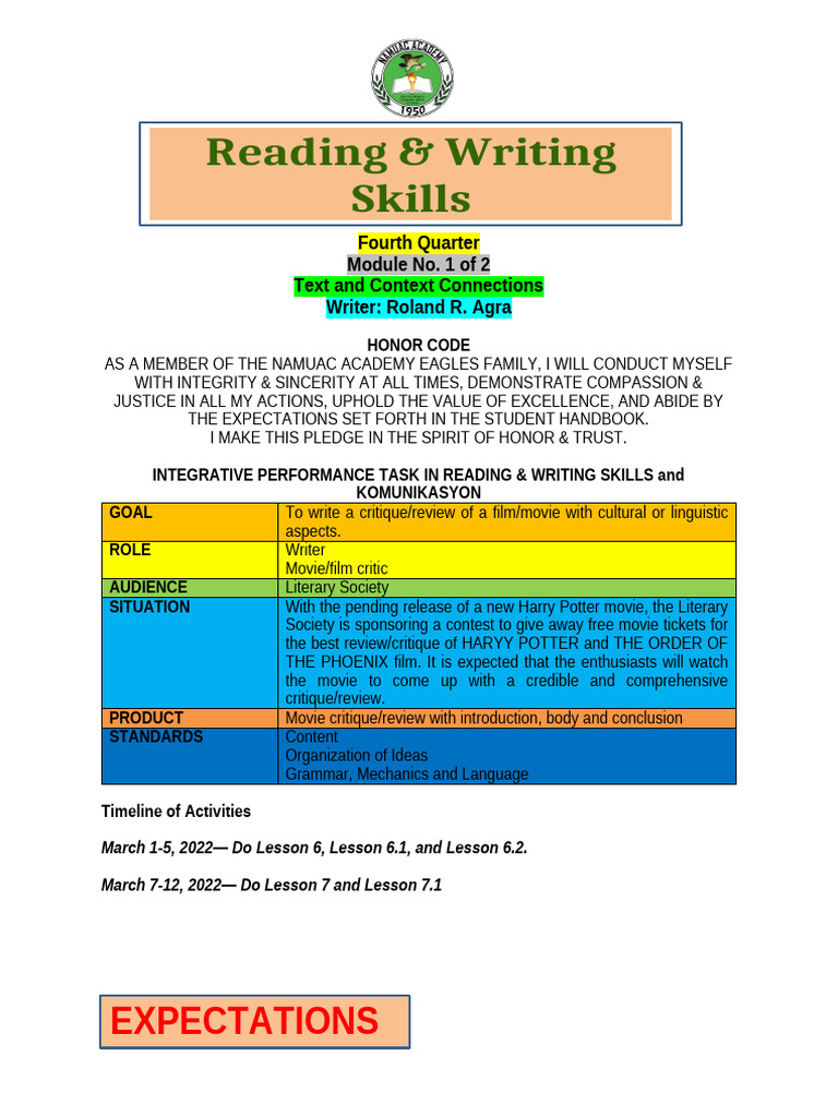 Reading & Writing Q4 M1 | PDF | Infants | Social Media