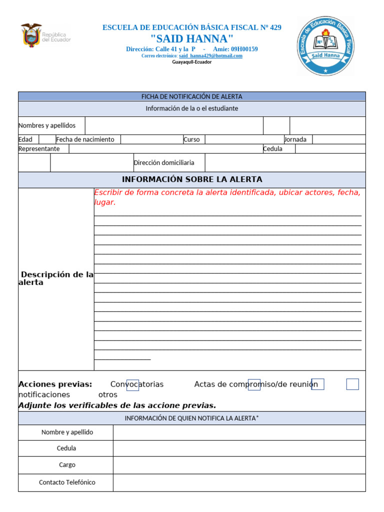 FICHA DE NOTIFICACIÓN DE ALERTA DECE SAID HANNA | PDF