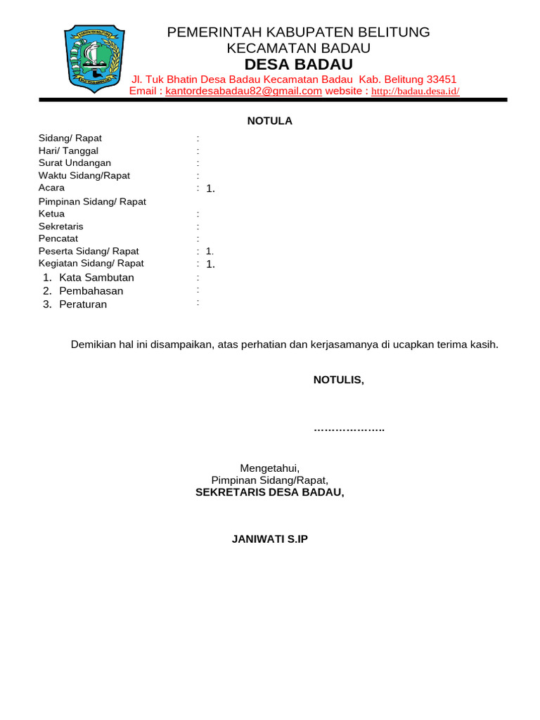 Notula Rapat | PDF