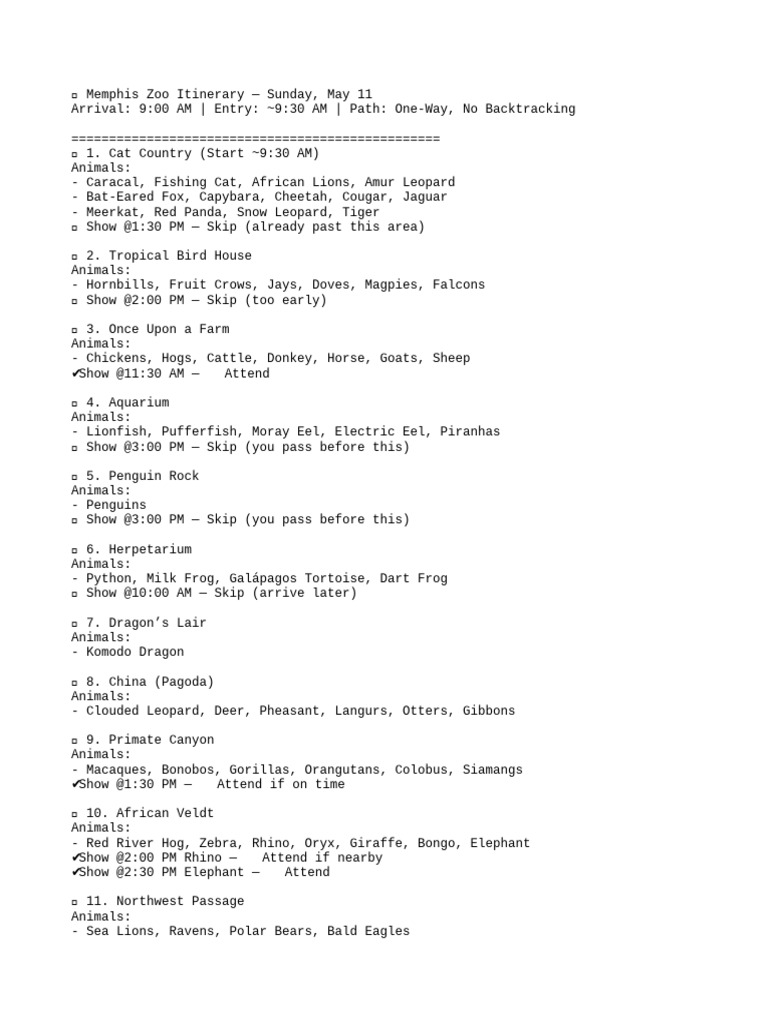 Memphis Zoo Itinerary May11 | PDF