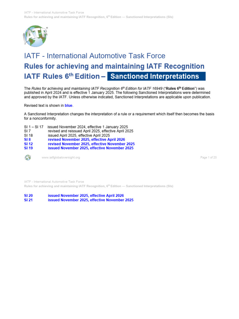 IATF 16949 Recognition Rules & Interpretations | PDF | Audit ...