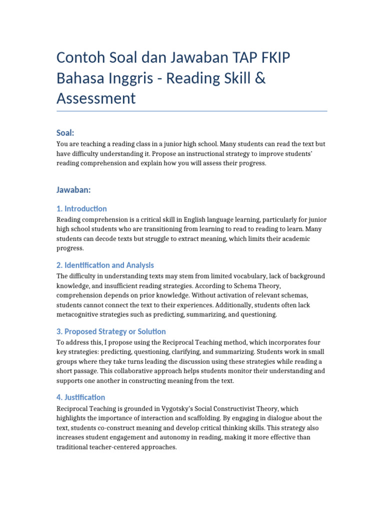 Contoh Soal Dan Jawaban TAP Reading Assessment | PDF | Reading ...