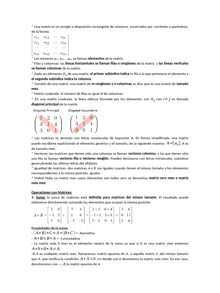 4 - Matrices (Resumen) (REVISAR) | PDF | Matriz (Matemáticas) | Vector ...