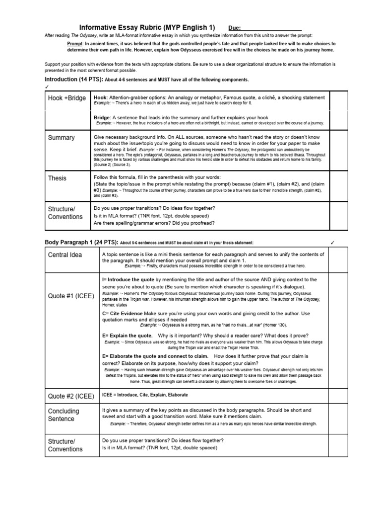 MYP English Informative Essay Rubric | PDF | Odyssey | Odysseus