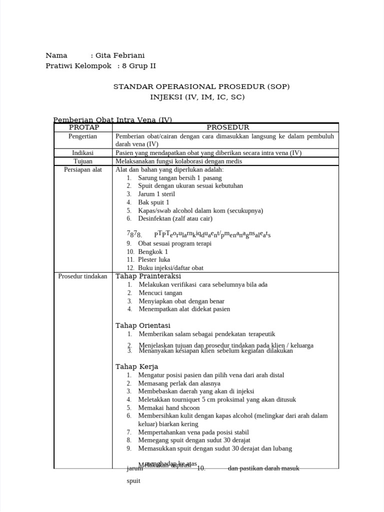 PDF Sop Injeksi IV Im Ic Sc Compress | PDF