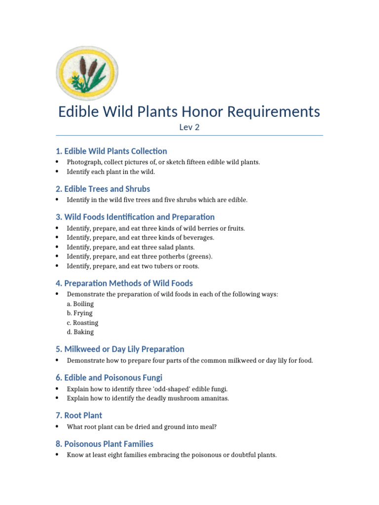 Edible Wild Plants Honor Requirements English | PDF