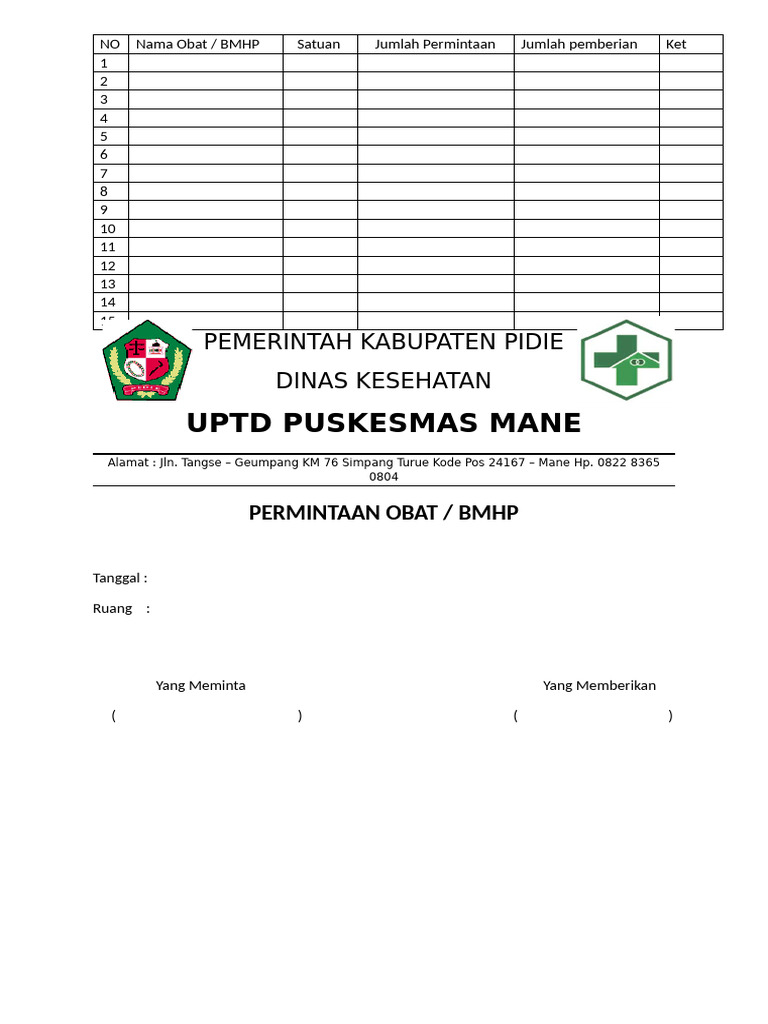 Form Permintaan Obat Ruangan | PDF