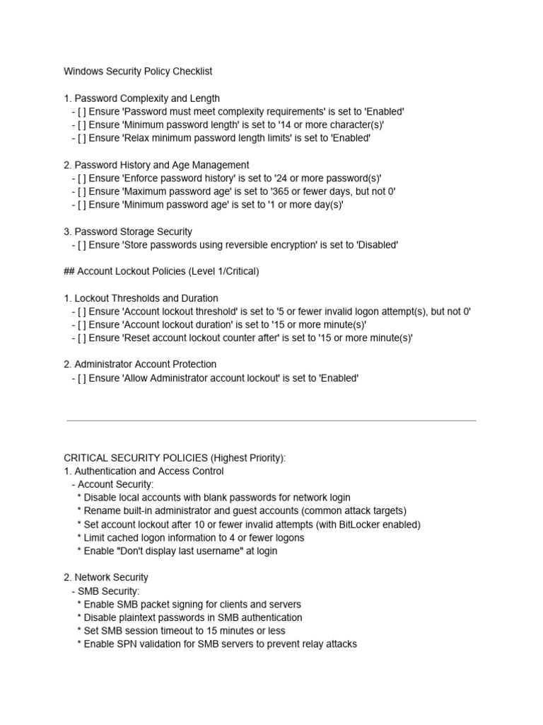Advanced Windows Checklist (Formatted) | PDF | Password | Remote ...