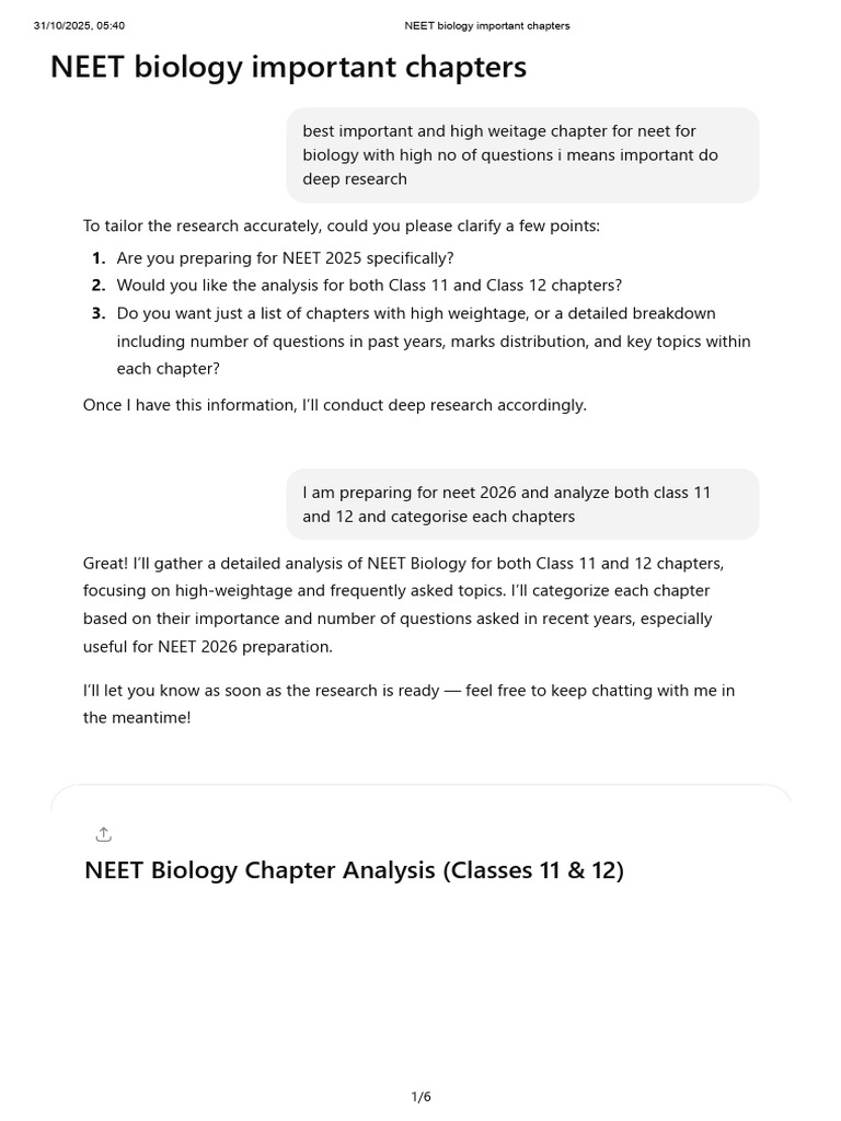 NEET Biology Important Chapters | PDF | Biology | Ecosystem