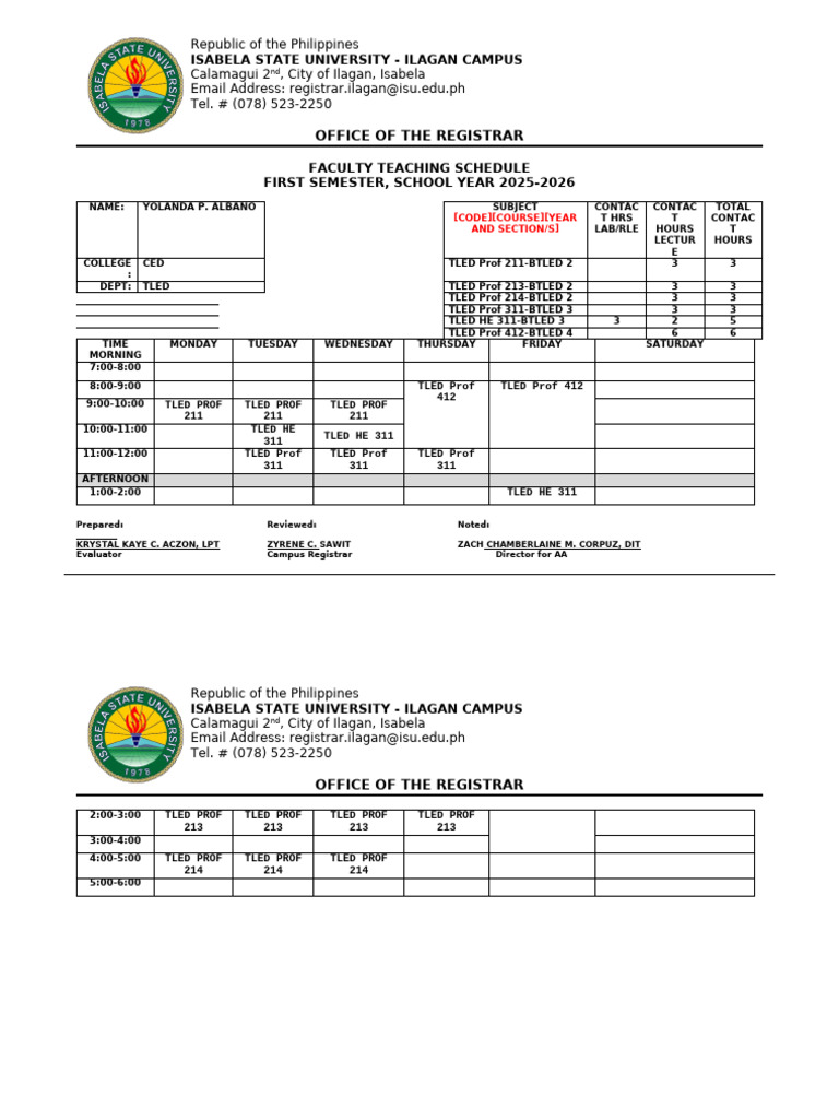 Isabela State University Faculty Schedule | PDF | Procedural Knowledge ...