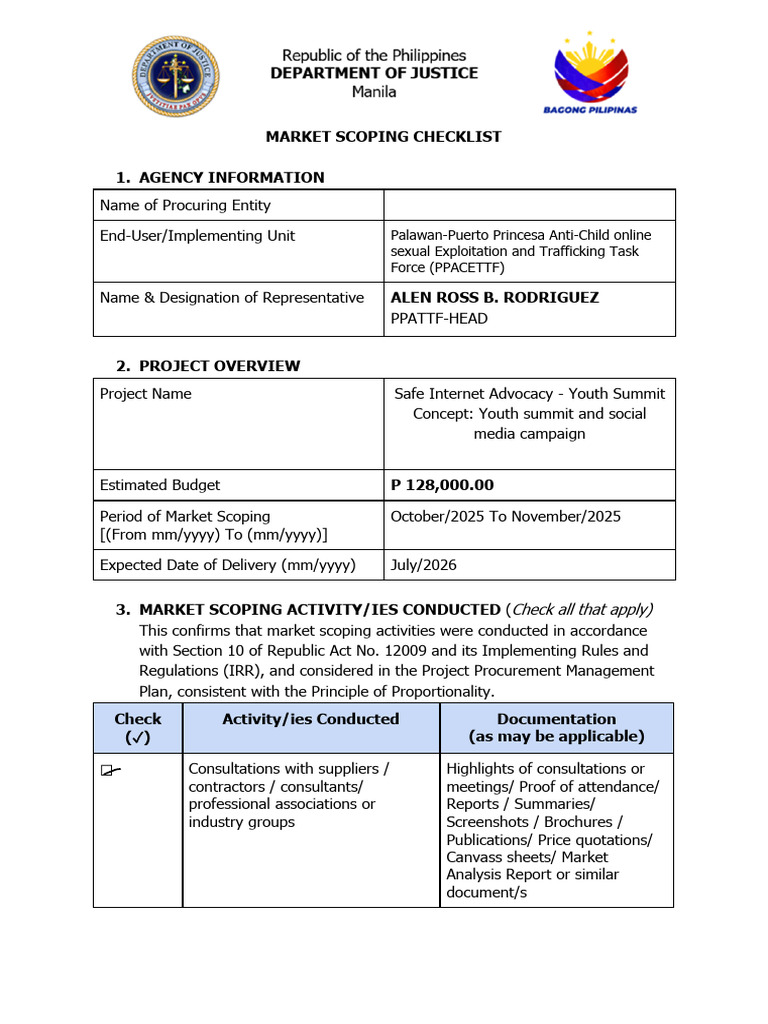 3rd Activity Market Scoping Checklist | PDF