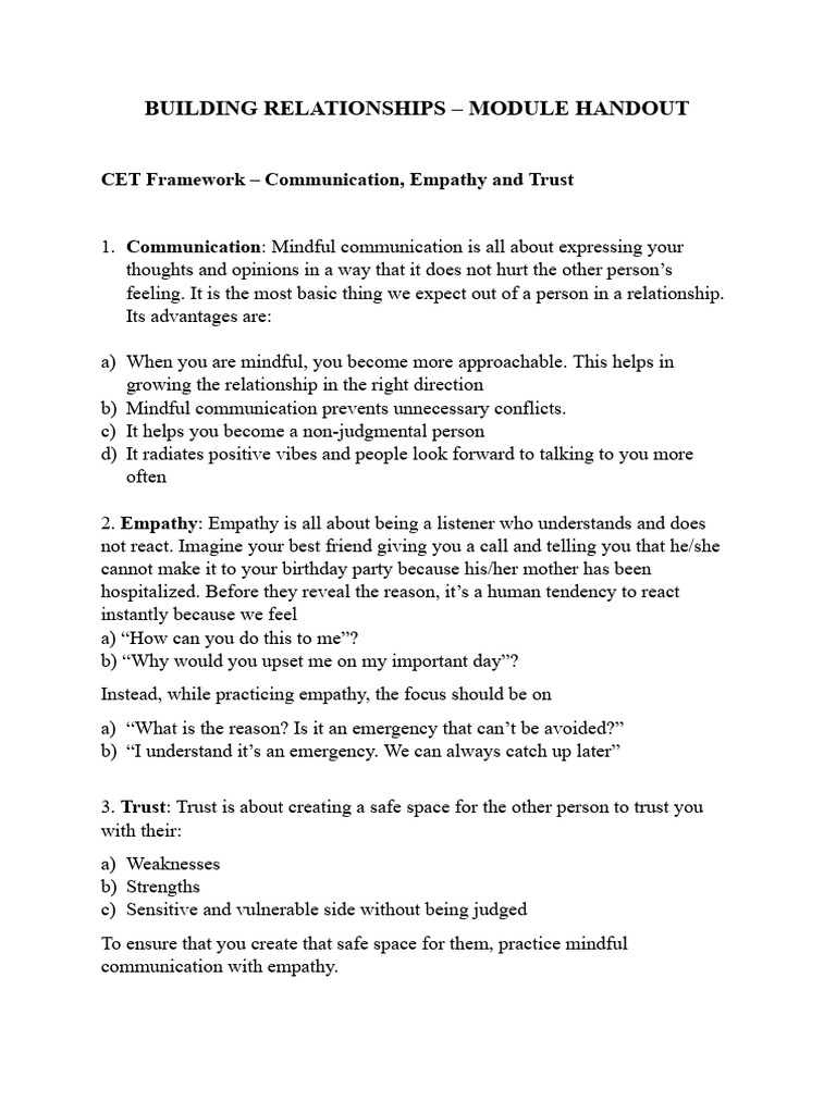 Building Relationships - Module Handout | PDF | Empathy | Communication