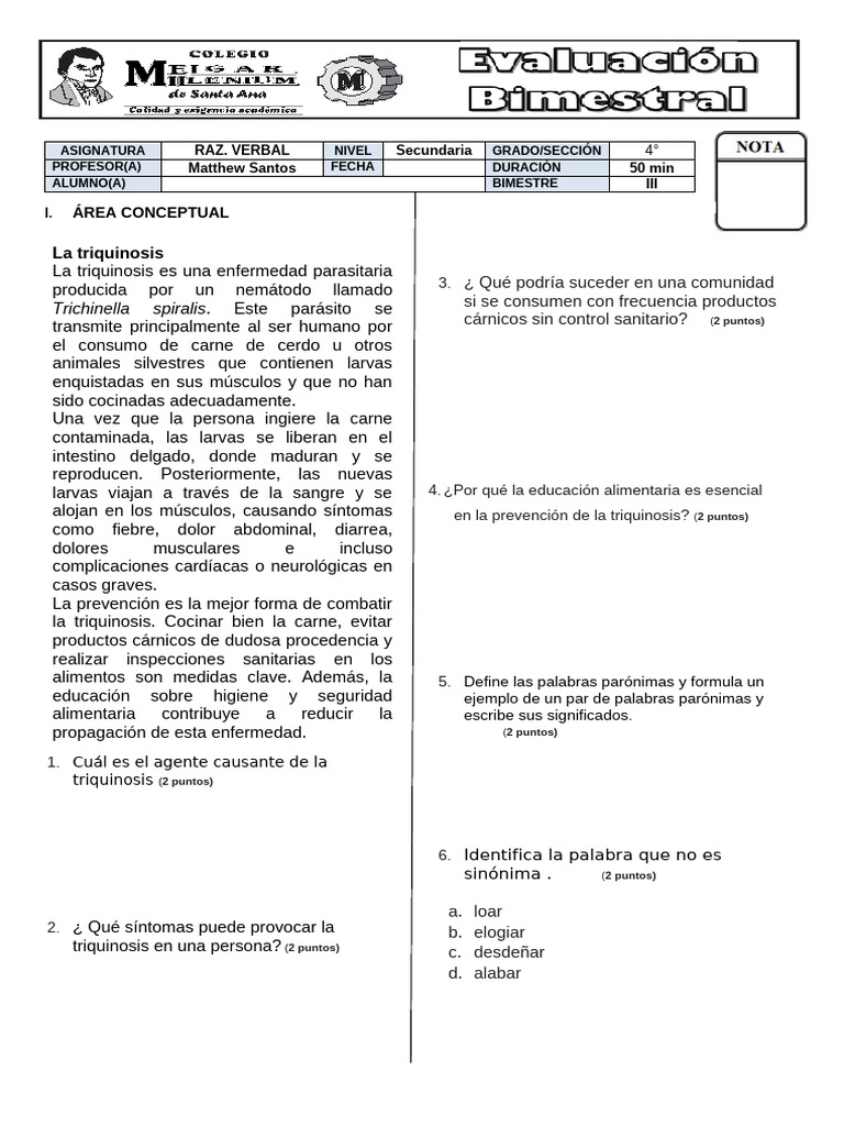 Examen (III) Bimestral 4to Sec Raz - Verbal | PDF | Especialidades Medicas | Enfermedades y ...