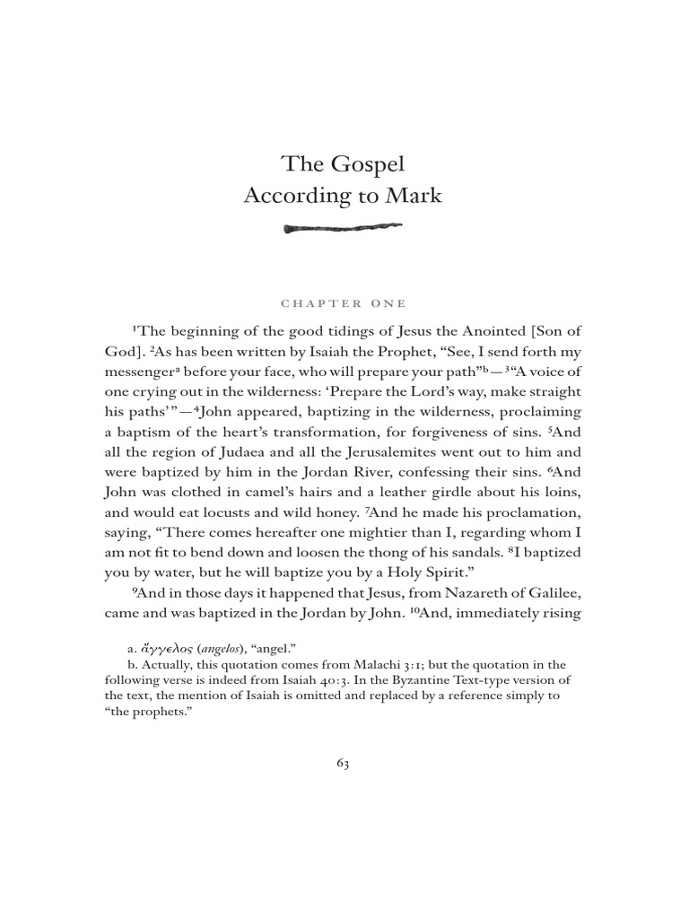 Gospel of Mark Chapter 1 Summary | PDF | Jesus | John The Baptist