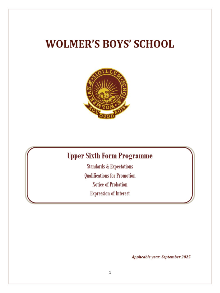 Wolmer's Boys' Sixth Form Guidelines 2025 | PDF