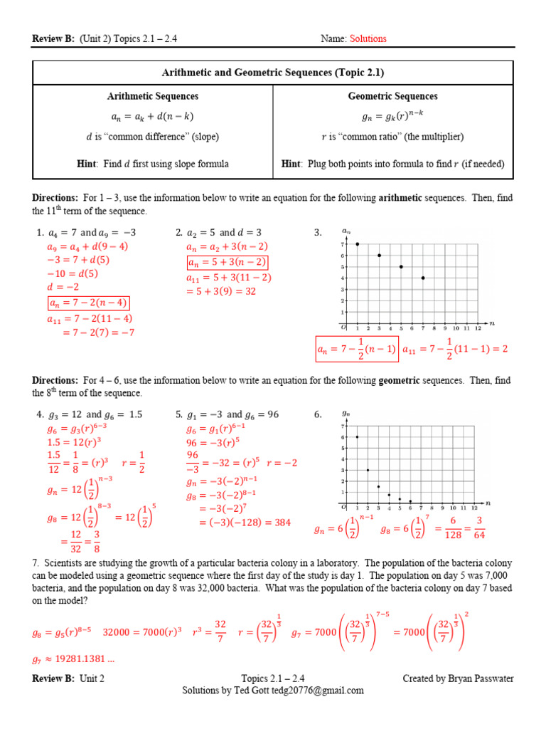 Review B 2.1-2.6 Answer Key | PDF | Exponential Function | Function ...