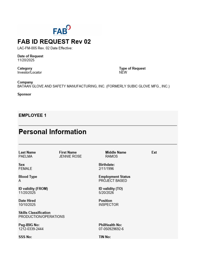 Fab Id Request Rev 02 - 417 | PDF
