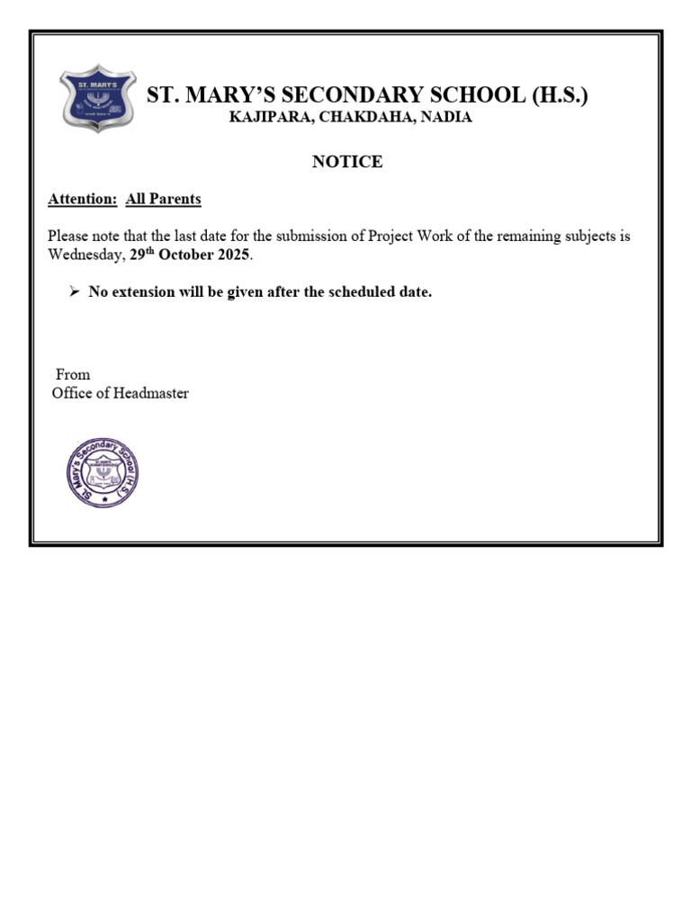 Notice For Submission of Project | PDF