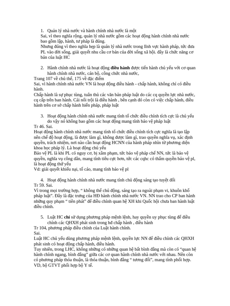 câu hỏi trắc nghiệm luật HC | PDF