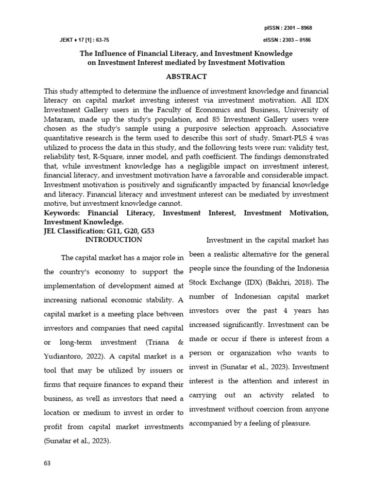 S2 - The Influence of Financial Literacy, and Investment Knowledge | PDF