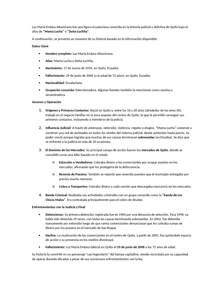 Historia de Mama Lucha, la extorsionadora ecuatoriana | PDF | Extorsión ...