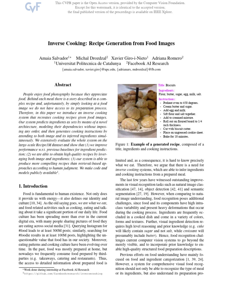 Salvador Inverse Cooking Recipe Generation From Food Images CVPR 2019 ...