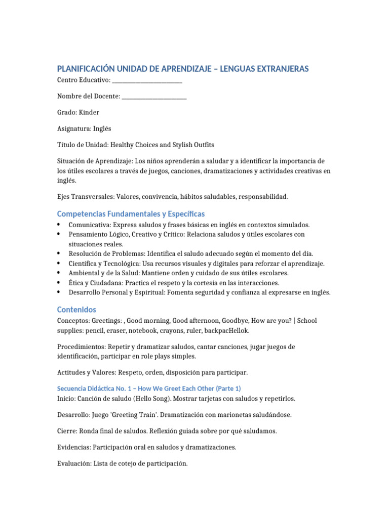 Planificacion Kinder | PDF | Aprendizaje | Cognición