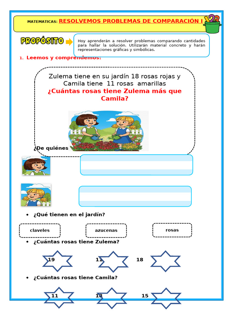 u6 s1 Ficha d2 Mat Resolvemos Problemas de Comparacion 1-1 (2) | PDF | Aprendizaje