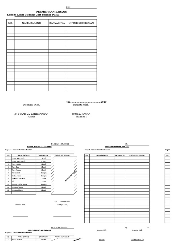 Bon Order, Permintaan Barang | PDF