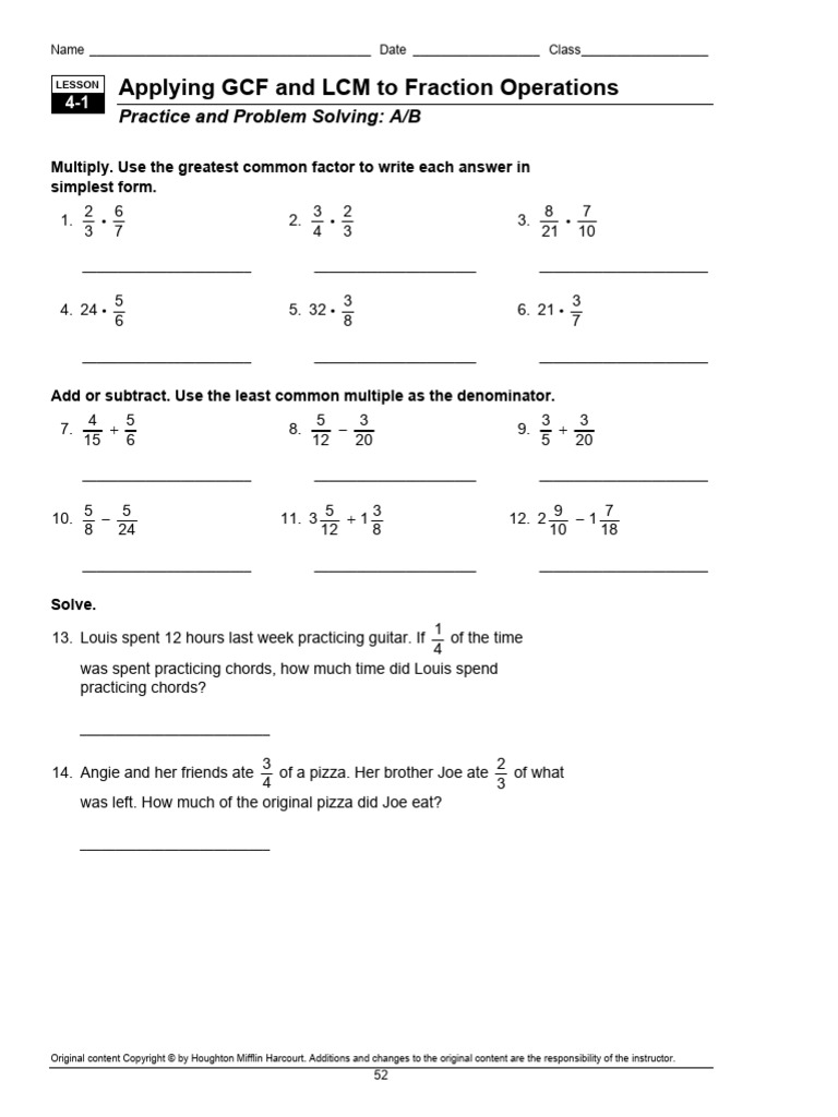 GCF and LCM in Fraction Operations | PDF | Division (Mathematics ...