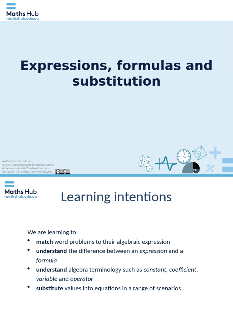 Algebraic Expressions and Substitution Guide | PDF | Formula ...