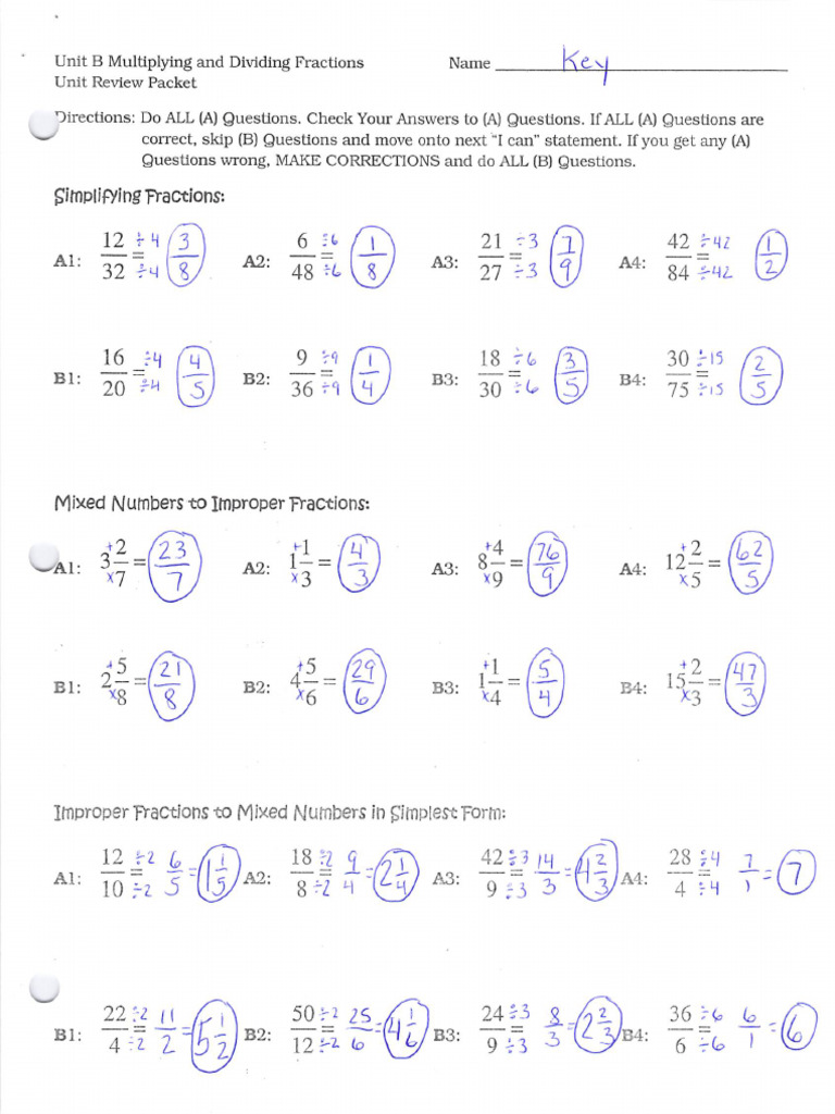14-15 Unit B Multiplying and Dividing Fractions Review Packet1 | PDF
