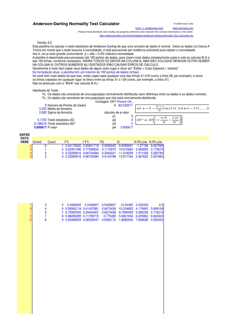 Anderson-Darling Teste de Normalidade - Calculadora | PDF | Análise ...