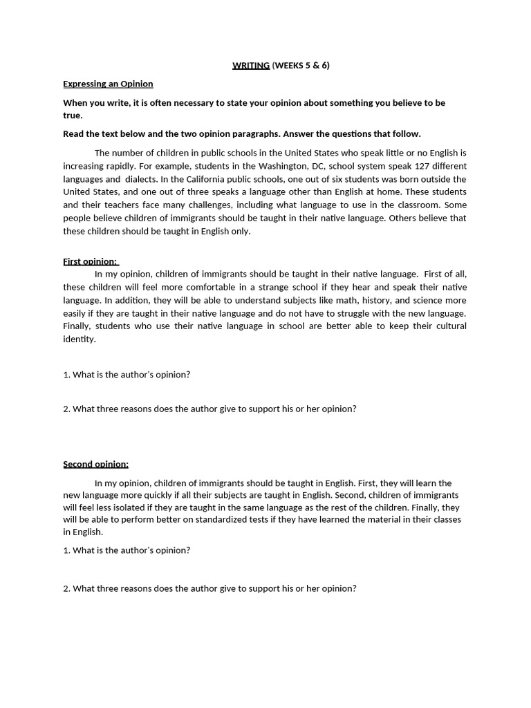 Writing (Opinion Paragraph) From Material Pack | PDF | English Language ...