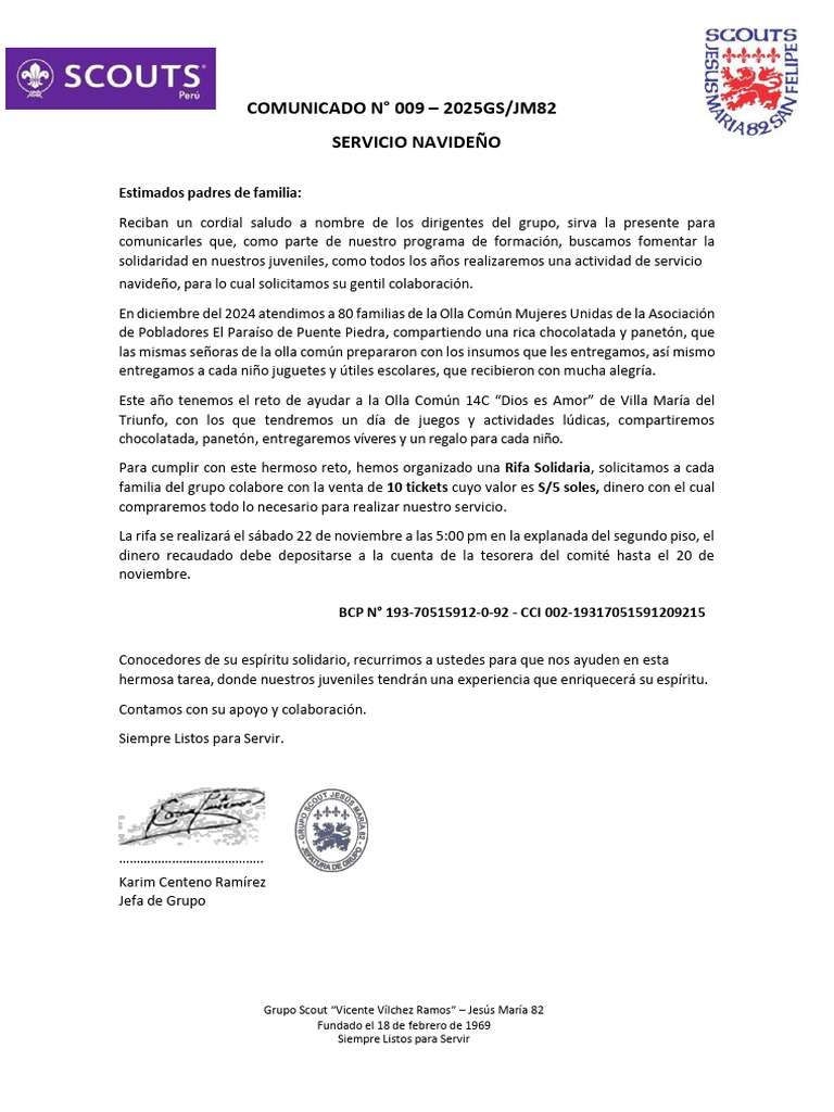 Comunicado Servicio Navideño 2025 | PDF