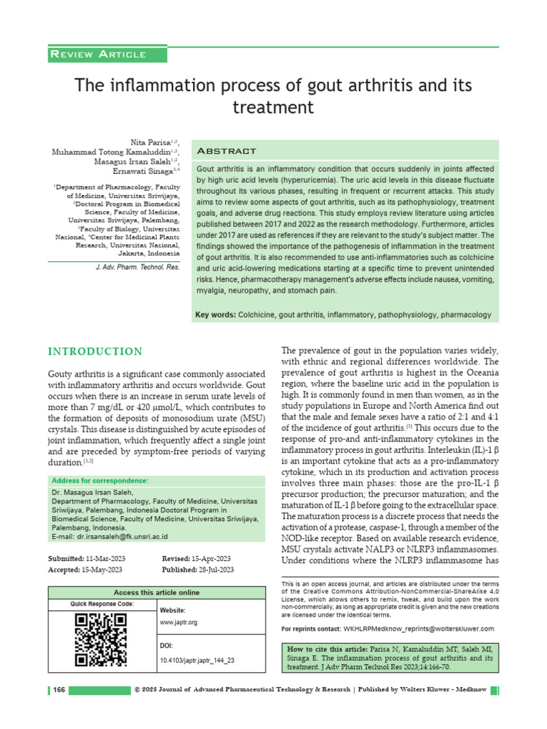 Gout Arthritis: Inflammation and Treatment | PDF | Gout | Arthritis