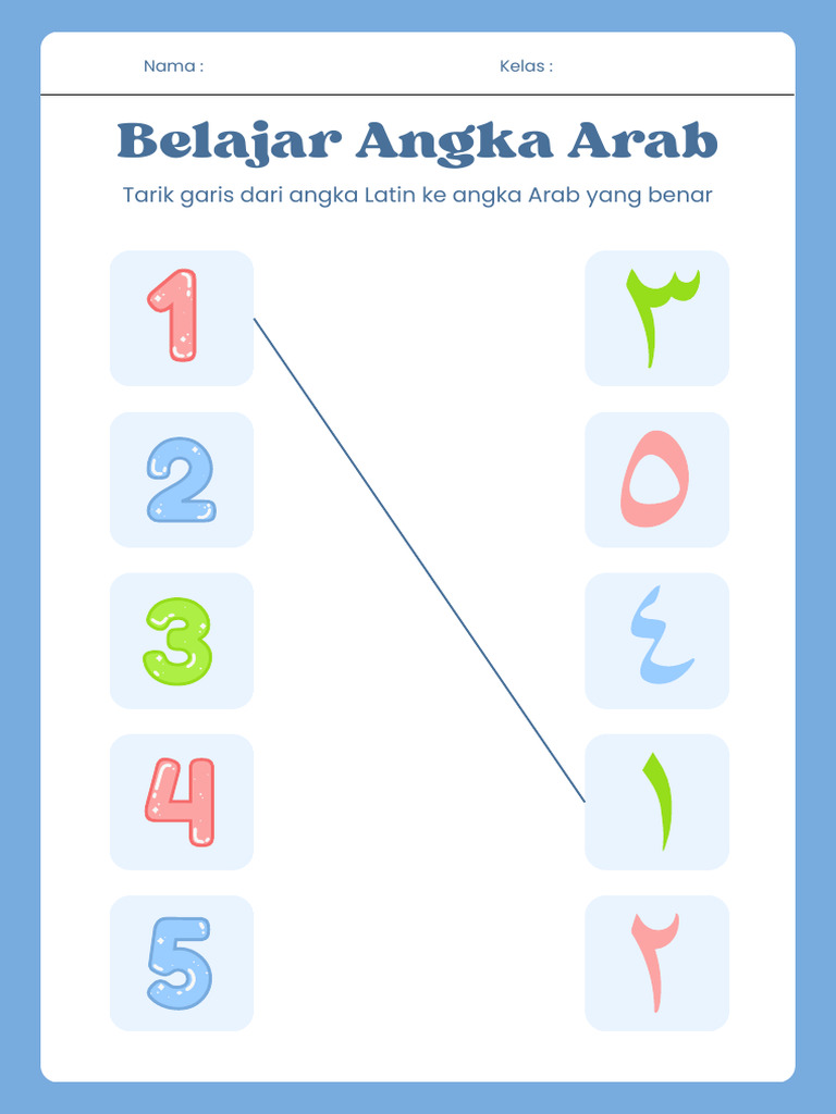 Belajar Angka Arab Lembar Kerja Biru Merah Minimalis | PDF