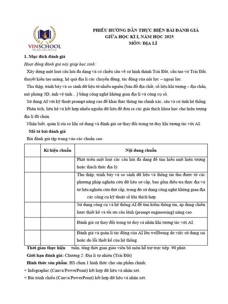 Hướng Dẫn Thực Hiện Bài Đánh Giá GKI Môn Địa Lí 10... Fn | PDF