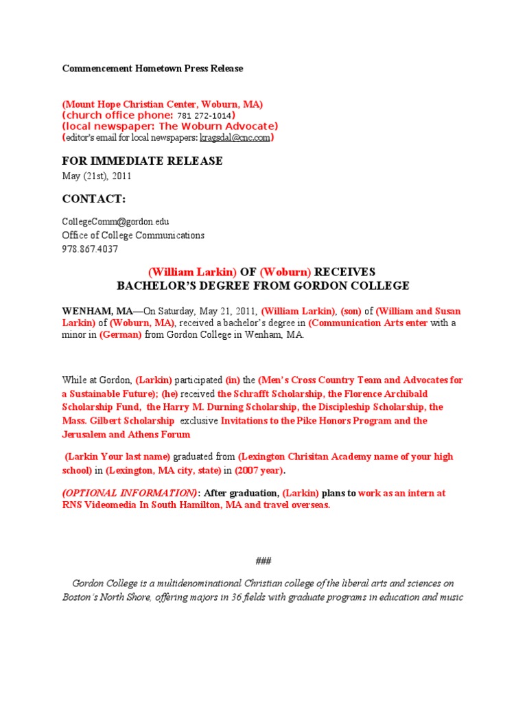 William Larkin Graduates from Gordon College | PDF