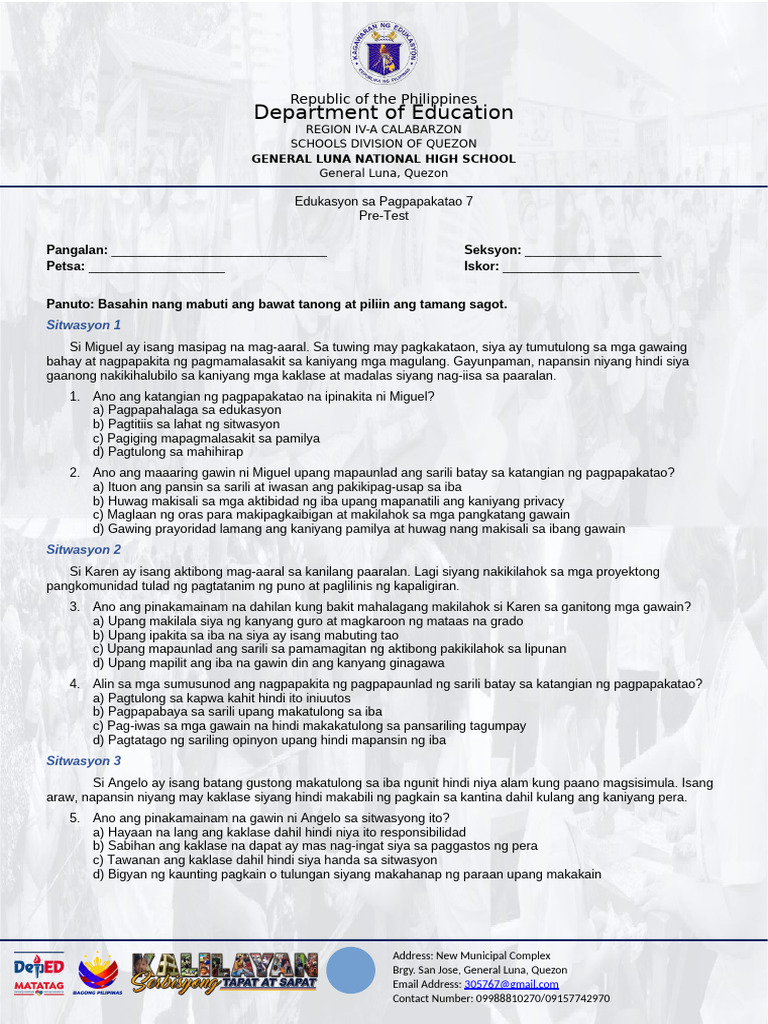 Esp 7 Exam 4th Quarter | PDF