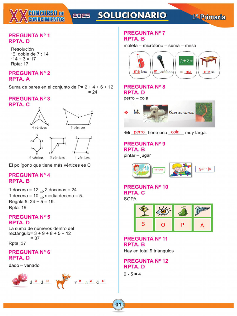 SOLUCIONARIO 1ro de Primaria | PDF