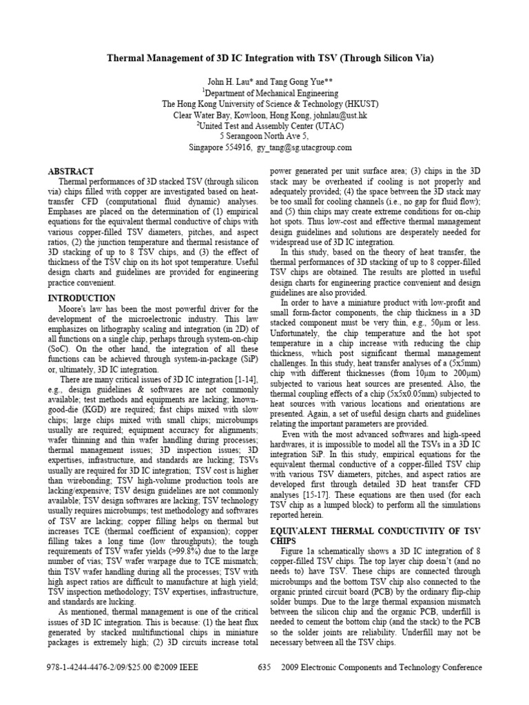 Thermal Management of 3D IC Integration With TSV Through Silicon Via ...
