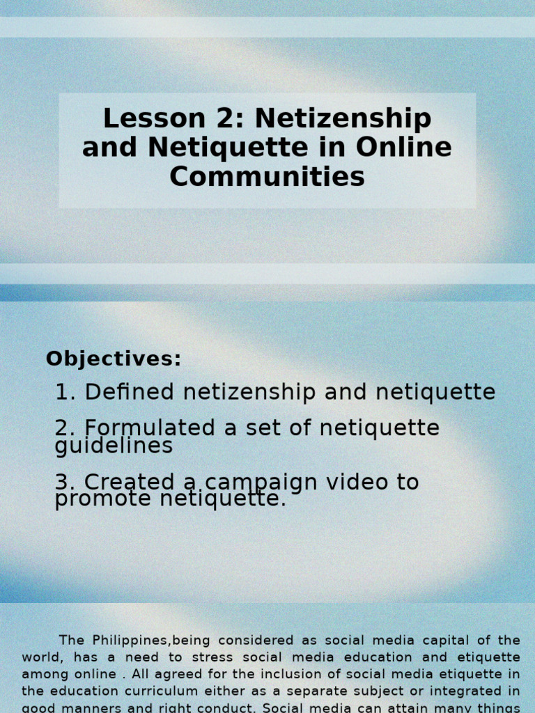 Netizenship and Netiquette Guidelines | PDF | Etiquette | Behavioural ...
