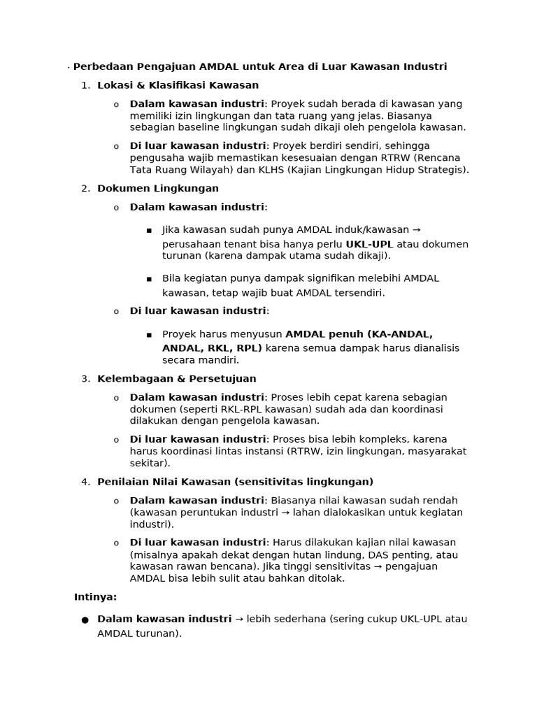 AMDAL: Proses di Dalam vs. Luar Kawasan Industri | PDF