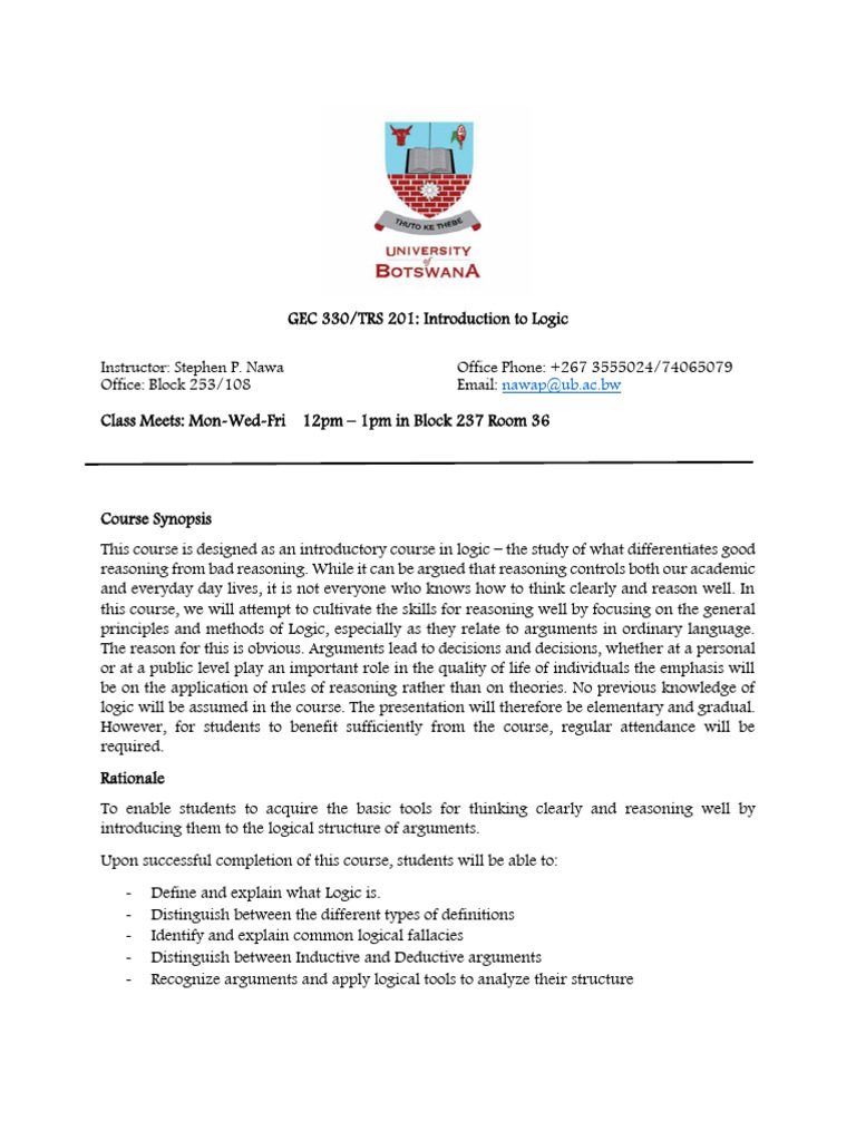 Course Outline | PDF | Deductive Reasoning | Logic